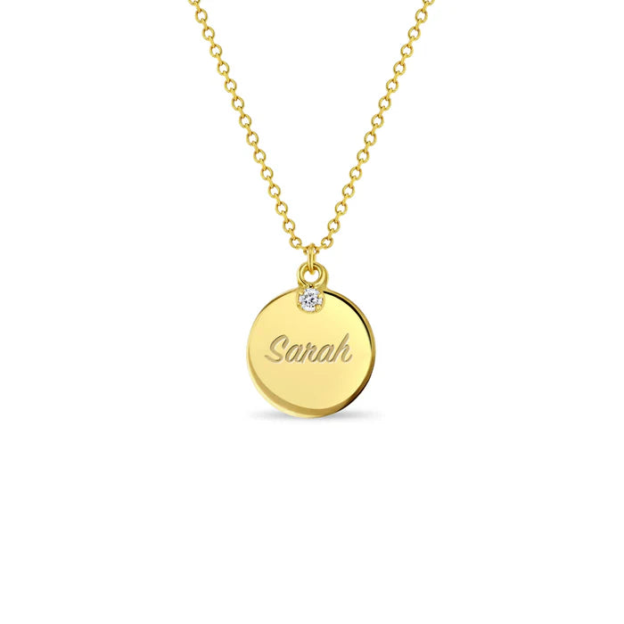 Collier avec plaque en rond 12 mm & C.Z. en charms – La Forge d'or ...